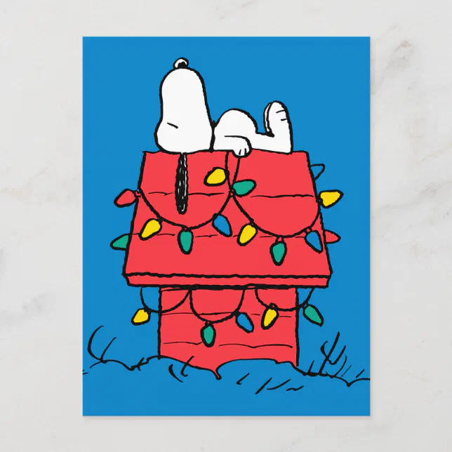 Peanuts | Snoopy's Dog House With Lights Holiday Postcard | Zazzle