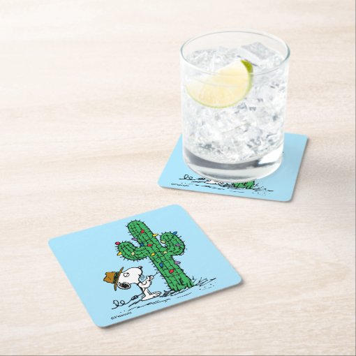 Peanuts | Spike's Holiday Cactus Square Paper Coaster | Zazzle
