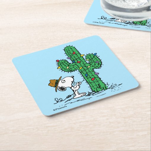Peanuts | Spike's Holiday Cactus Square Paper Coaster | Zazzle