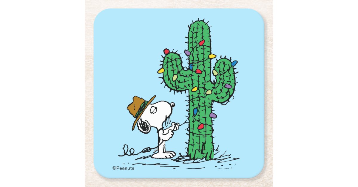 Peanuts | Spike's Holiday Cactus Square Paper Coaster | Zazzle