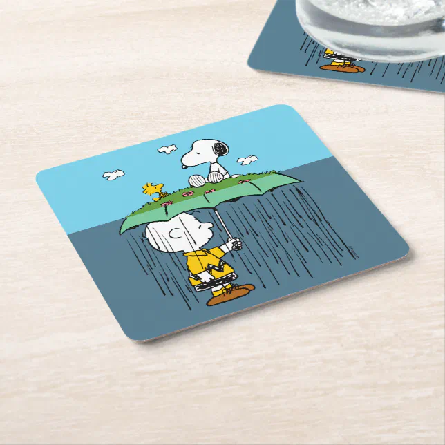 Peanuts | Sunny Day Rainy Day Half & Half Square Paper Coaster | Zazzle