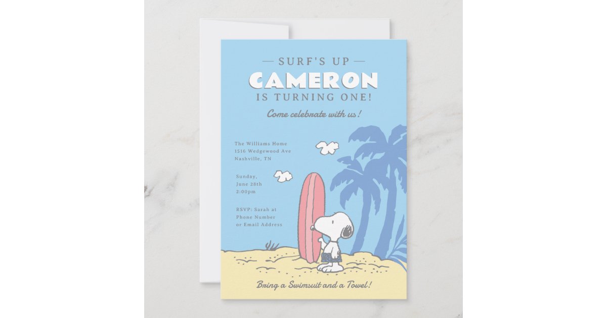 Peanuts | Surf's Up Snoopy Summer Birthday Invitation | Zazzle