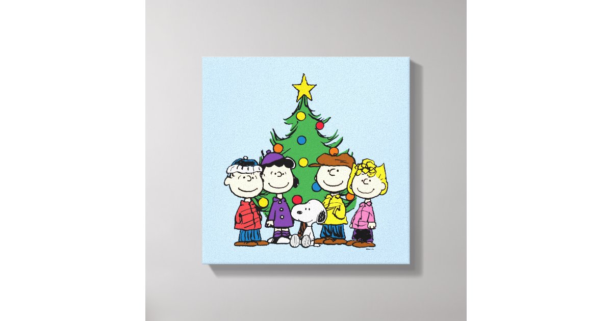 Peanuts | The Gang Around the Christmas Tree Canvas Print | Zazzle