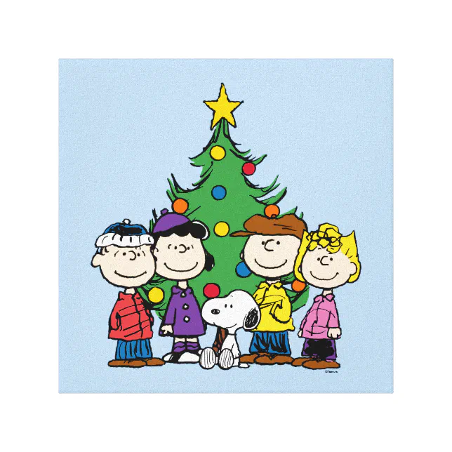 Peanuts | The Gang Around the Christmas Tree Canvas Print | Zazzle