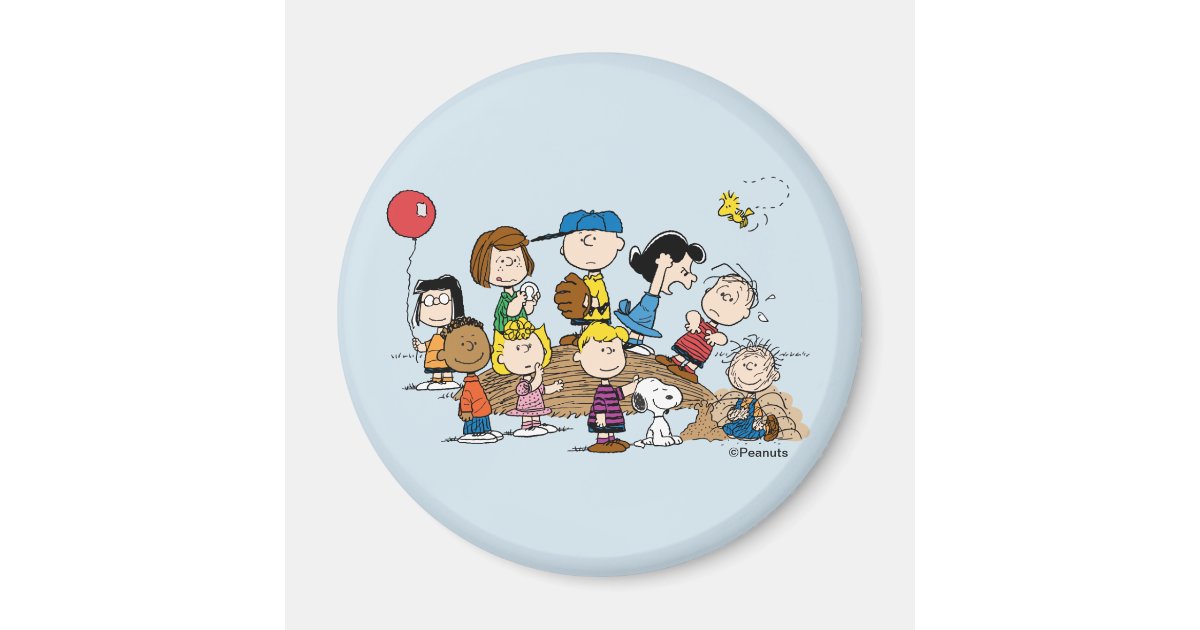 Peanuts | The Gang at the Pitcher's Mound Magnet | Zazzle