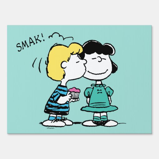 Peanuts | Valentine's Day | Lucy & Schroeder Kiss Sign | Zazzle
