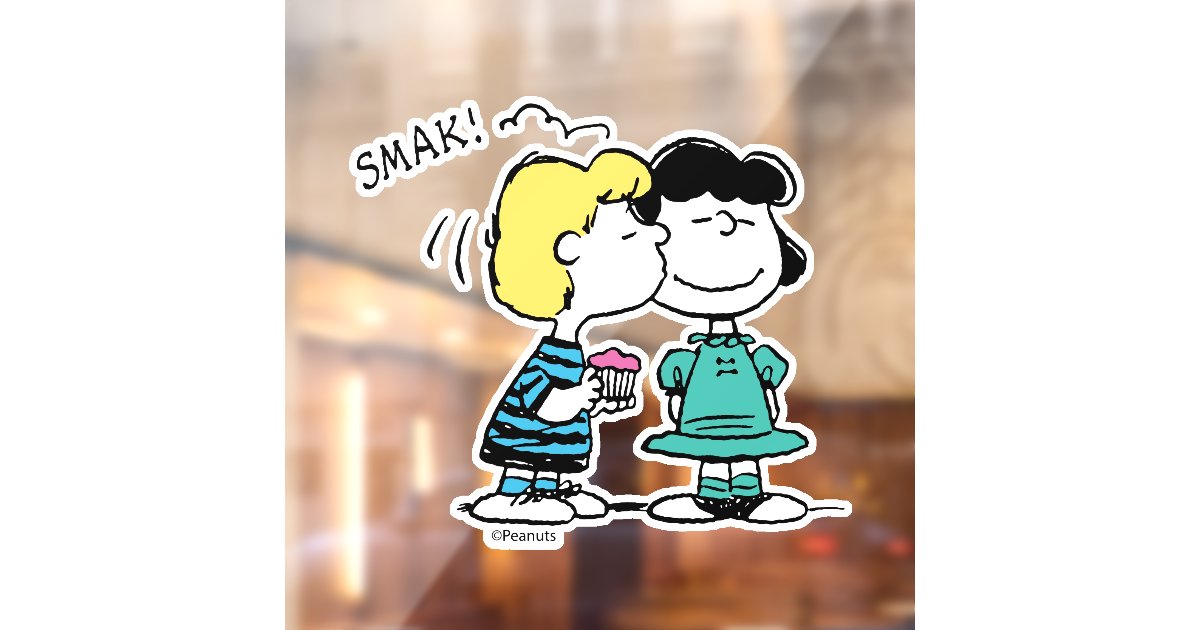 Peanuts Valentines Day Lucy And Schroeder Kiss Window Cling Zazzle