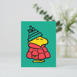 Peanuts | Woodstock Puffy Winter Jacket Postcard | Zazzle