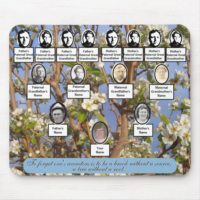 Pear Blossoms Family Tree Photos Ancestor Quote Mouse Pad | Zazzle