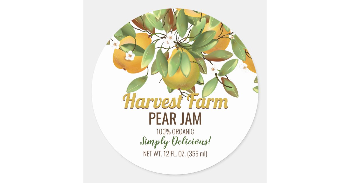 Pear Fruit Jam Jar Classic Round Sticker | Zazzle