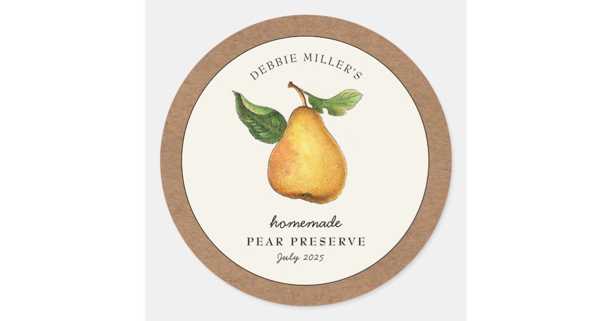 Pear Preserve with Kraft paper border Food Label | Zazzle