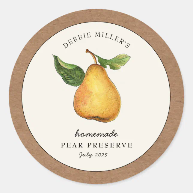 Pear Preserve with Kraft paper border Food Label | Zazzle