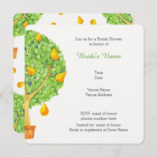 Pear Tree Square Bridal Shower Invitation | Zazzle