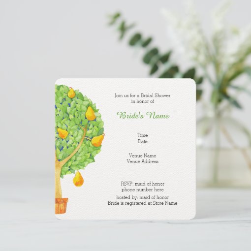 Pear Tree Square Bridal Shower Invitation | Zazzle