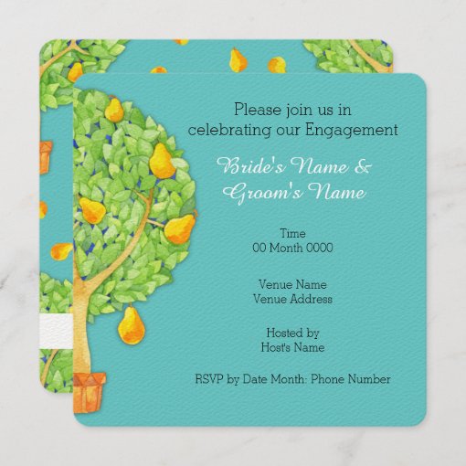 Pear Tree teal Square Engagement Invitation | Zazzle