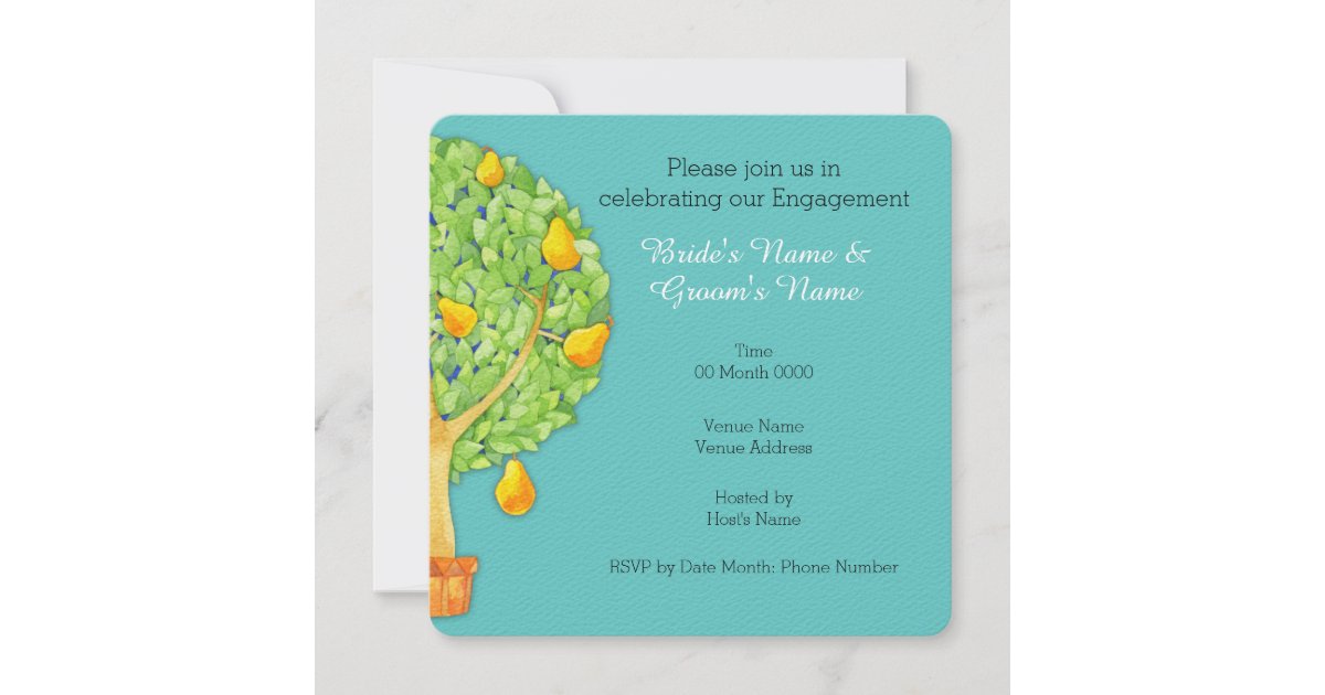 Pear Tree teal Square Engagement Invitation | Zazzle