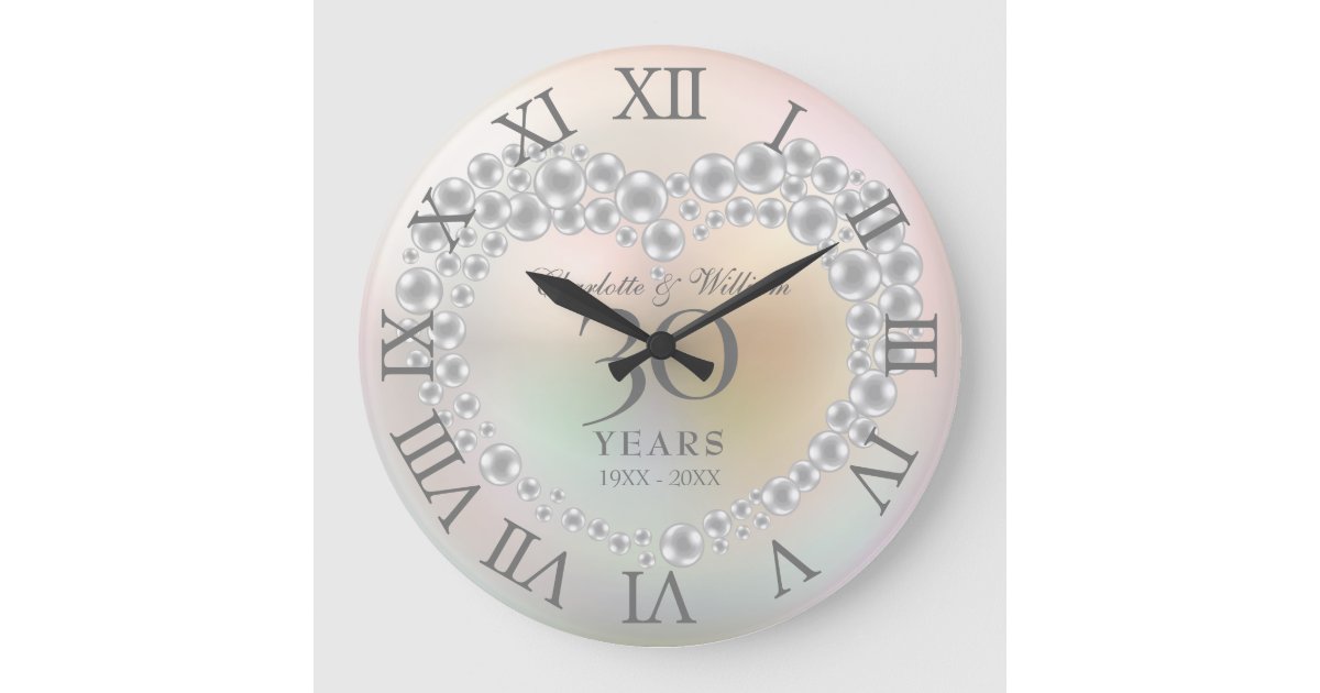 Pearl 30th Wedding Anniversary Traditional Numbers Large Clock | Zazzle