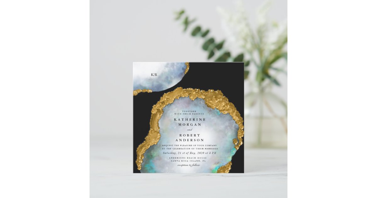 Pearl Golden Agate Geode Wedding Invitation | Zazzle