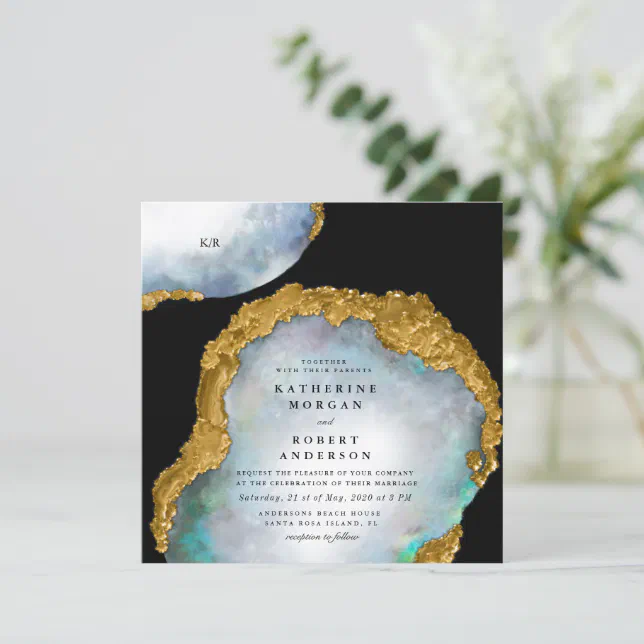 Pearl Golden Agate Geode Wedding Invitation | Zazzle