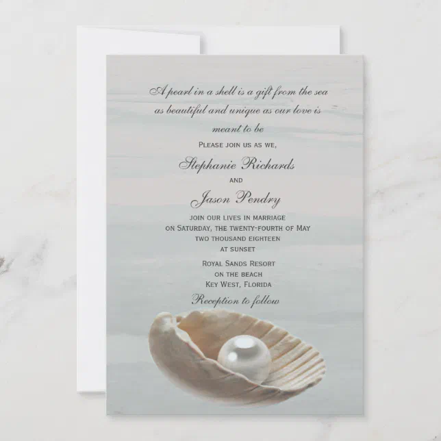 Pearl in a Shell Wedding Invitation | Zazzle