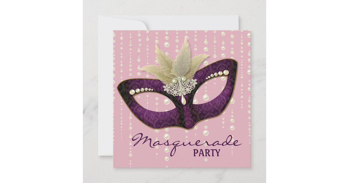 Pearl Pink Masquerade Party Invitations | Zazzle