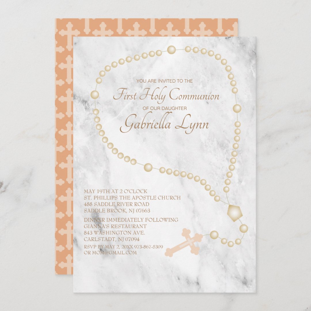 Pearl Rosary Beads First Holy Communion Invitation | Zazzle