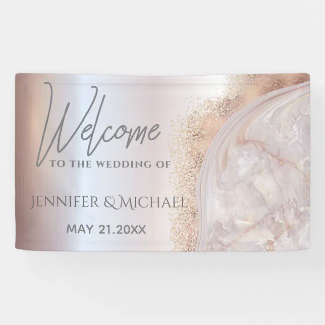 Pearl rose gold marble agate calligraphy metallic banner | Zazzle