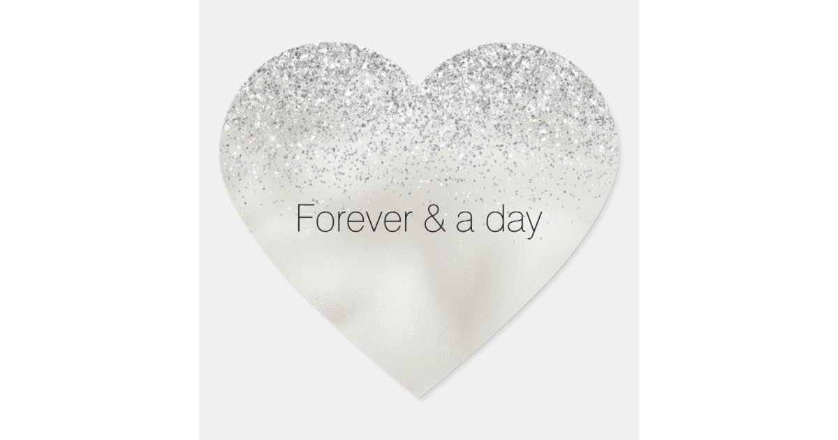 Pearl White Luxe Silver Glitter Heart Sticker | Zazzle