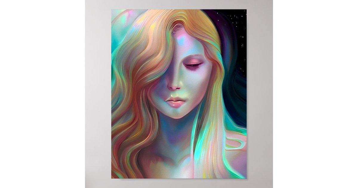 Pearlescent Fantasy Ai Art Pretty Ethereal Woman Poster | Zazzle