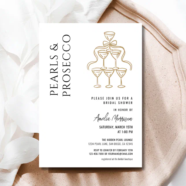 Pearls and Prosecco Bridal Shower Champagne Invitation | Zazzle