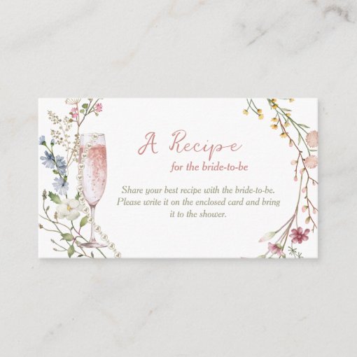 Pearls and Prosecco Bridal Shower Recipe Request Enclosure Card | Zazzle
