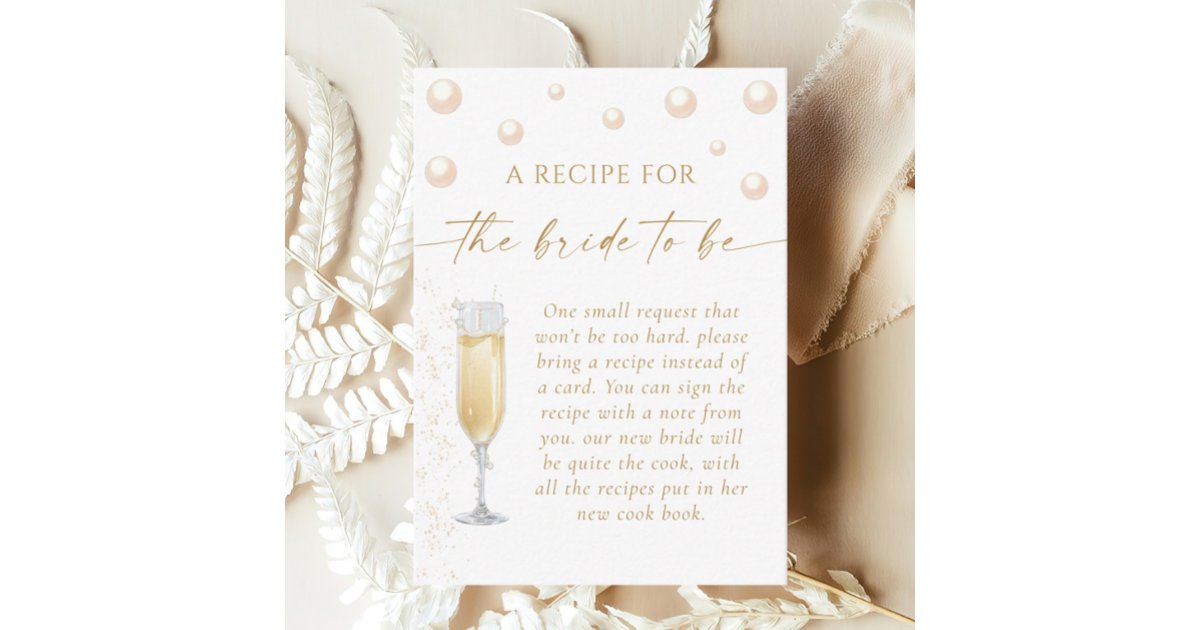 Pearls and Prosecco Bridal Shower Recipe Request Enclosure Card | Zazzle