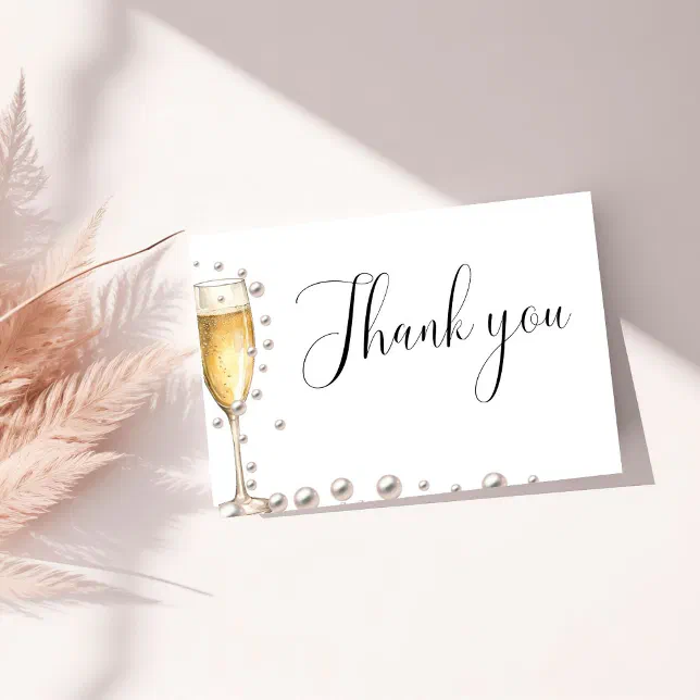 Pearls and Prosecco Bridal Shower Thank You Card | Zazzle