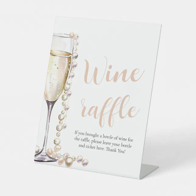 Pearls and Prosecco Bridal Shower Wine Raffle Game Pedestal Sign | Zazzle