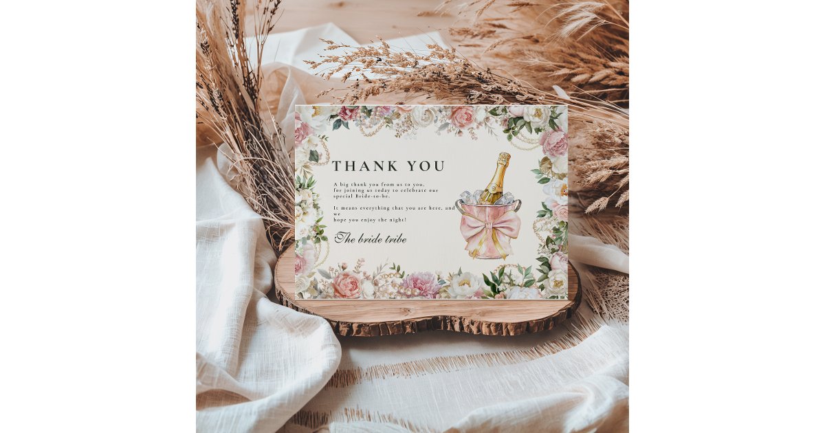 Pearls and Prosecco Bridal Thank You Card | Zazzle