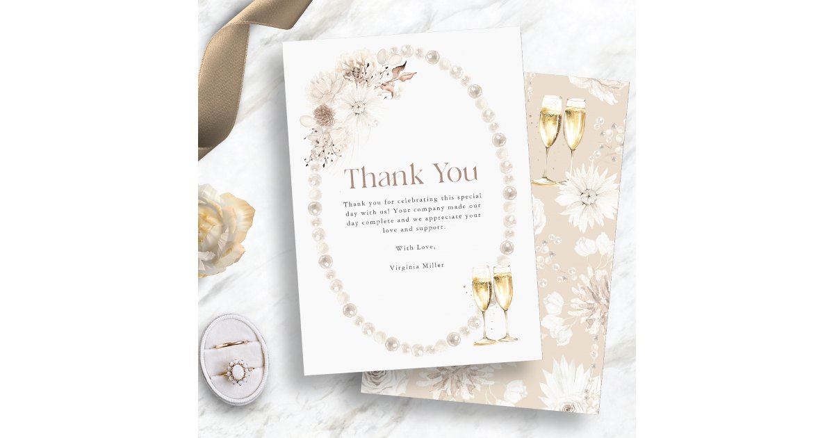 Pearls and Prosecco Thank You Card | Zazzle