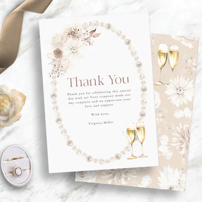 Pearls and Prosecco Thank You Card | Zazzle