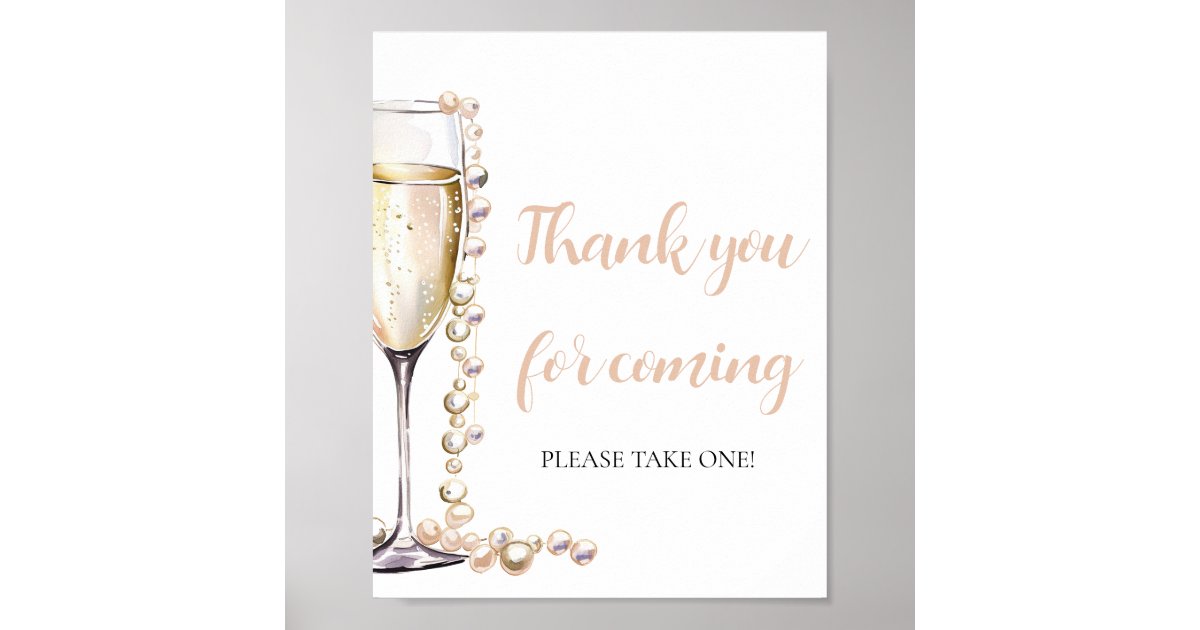 Pearls and Prosecco Thank you for coming Sign | Zazzle