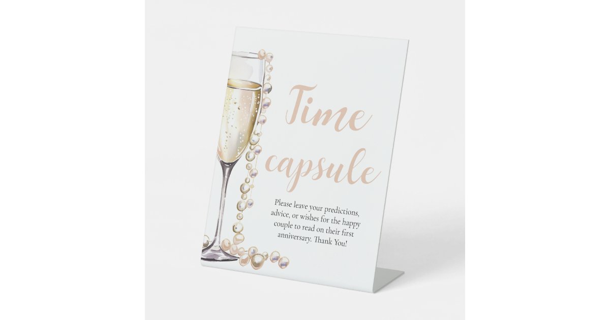 Pearls and Prosecco Time Capsule Bridal Shower Pedestal Sign | Zazzle