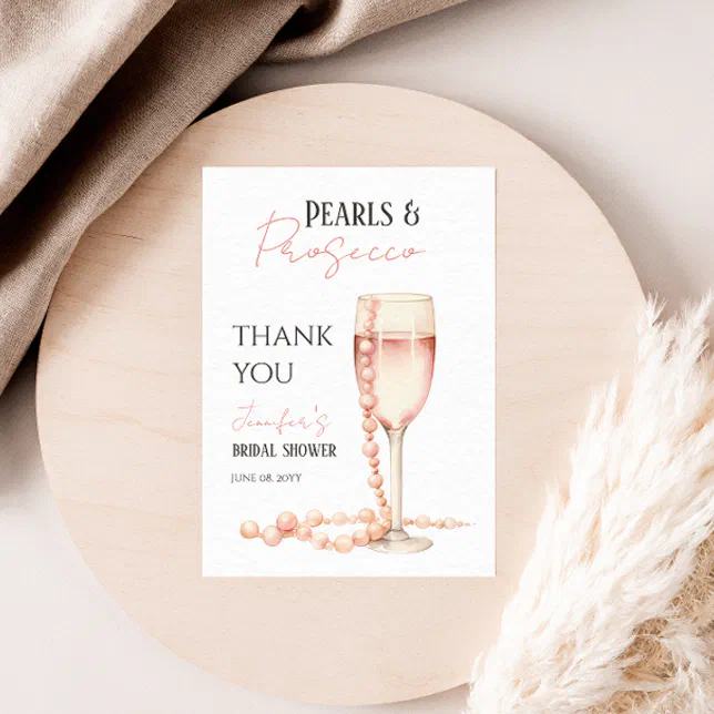 Pearls & Prosecco Blush Pink Bridal Shower Favor Thank You Card | Zazzle