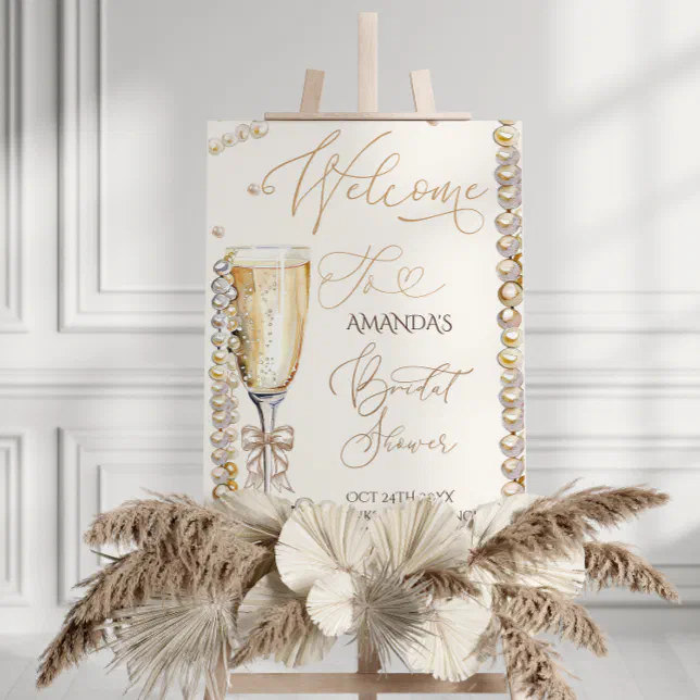 Pearls & Prosecco Bow Bridal Shower Welcome Sign | Zazzle