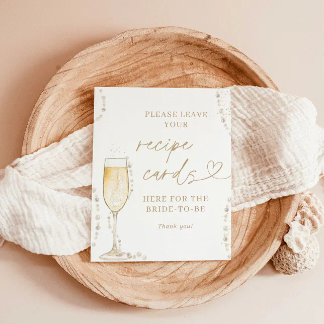 Pearls & Prosecco Bridal Recipe Cards Sign, Recipe Poster | Zazzle