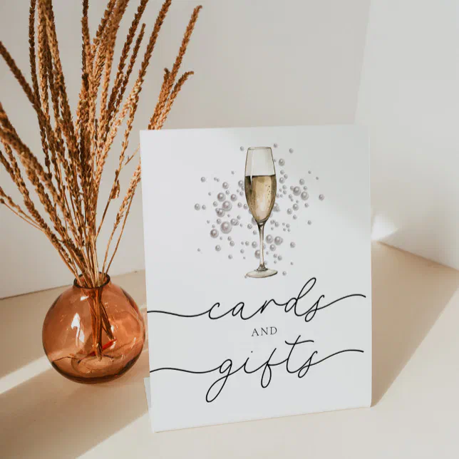 Pearls & Prosecco Bridal Shower Cards & Gifts Pedestal Sign | Zazzle