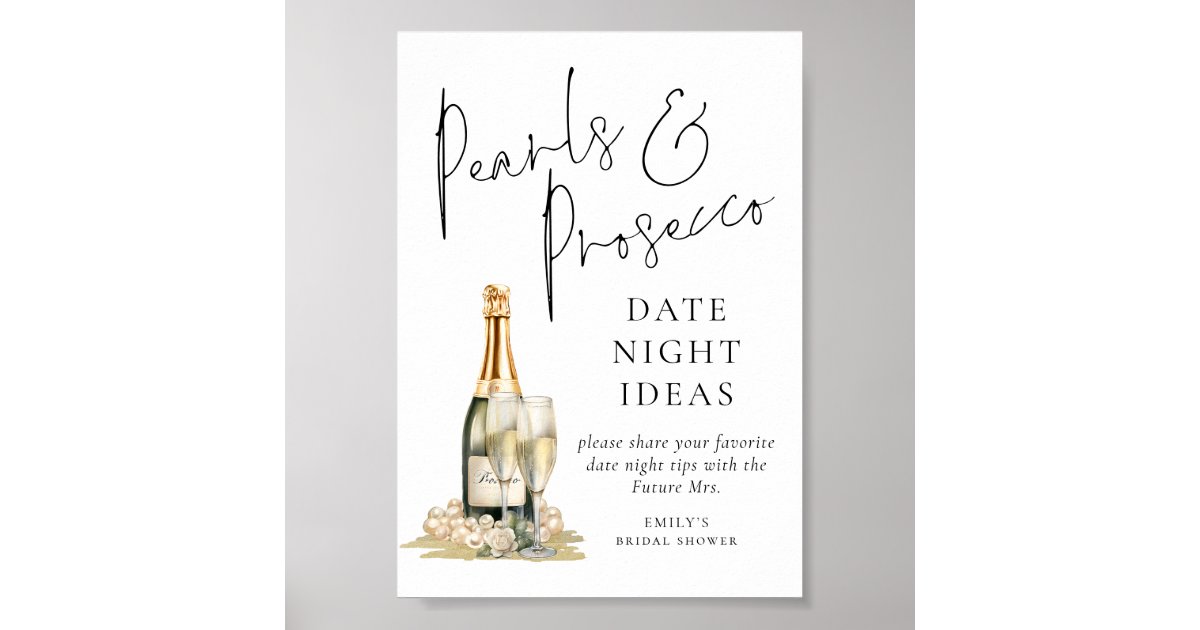Pearls Prosecco Bridal Shower Date Night Ideas Poster | Zazzle