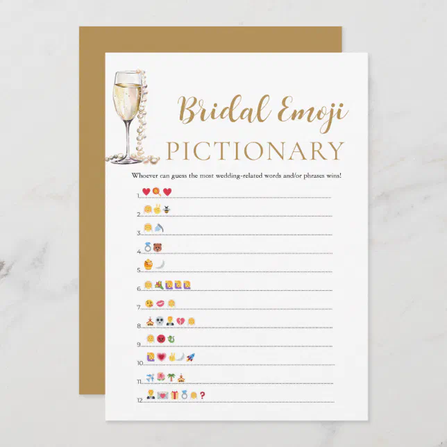 Pearls & Prosecco Bridal Shower Emoji Pictionary Invitation | Zazzle