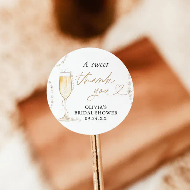 Pearls & Prosecco Bridal Shower Favor Sticker | Zazzle