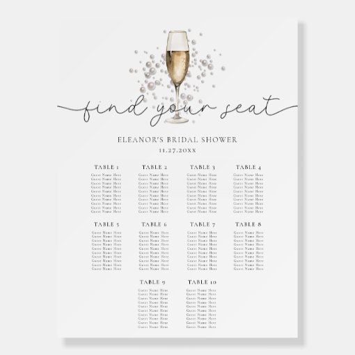 Pearls & Prosecco Bridal Shower Seating Chart Foam Board | Zazzle