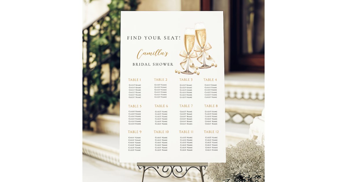 Pearls & Prosecco Bridal Shower Seating Chart Foam Board | Zazzle