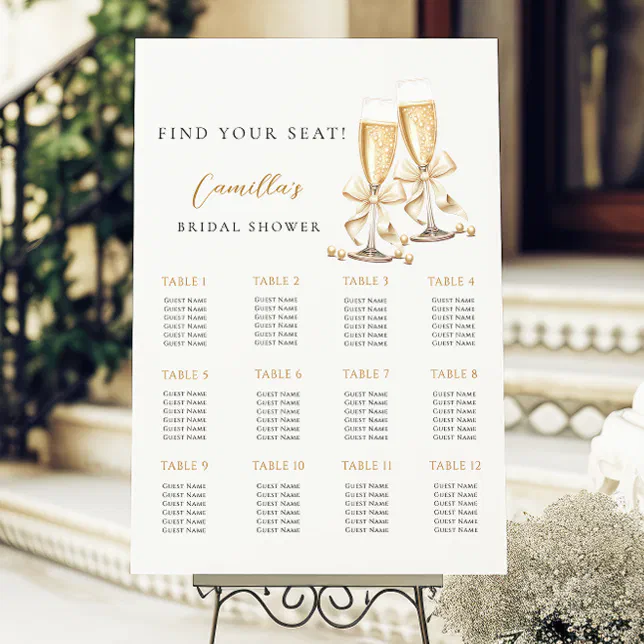 Pearls & Prosecco Bridal Shower Seating Chart Foam Board | Zazzle