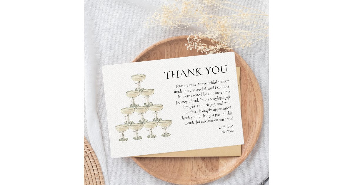 Pearls & Prosecco Bridal Shower Thank You Card | Zazzle